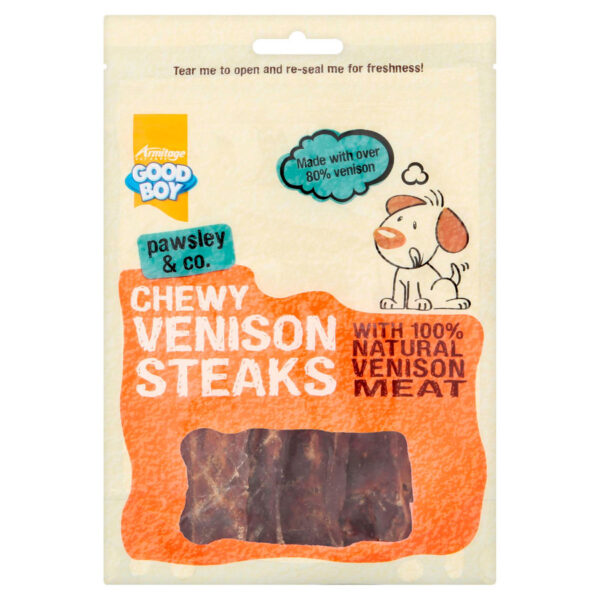 Good Boy Pawsley & Co Dog Treats Chewy Venison Steaks 80g - Rookes Pet ...